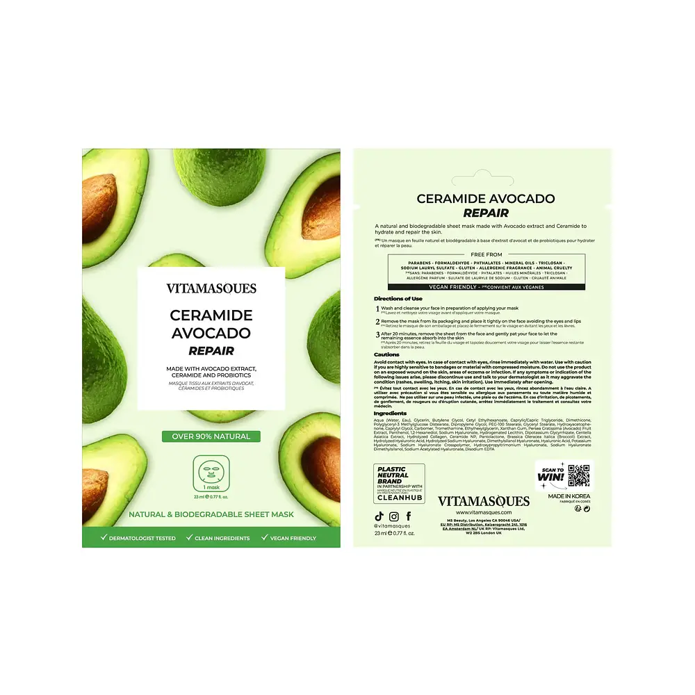 Vitamasques Ceramide Avocado Repair Sheet Mask (Ingredients Explained)