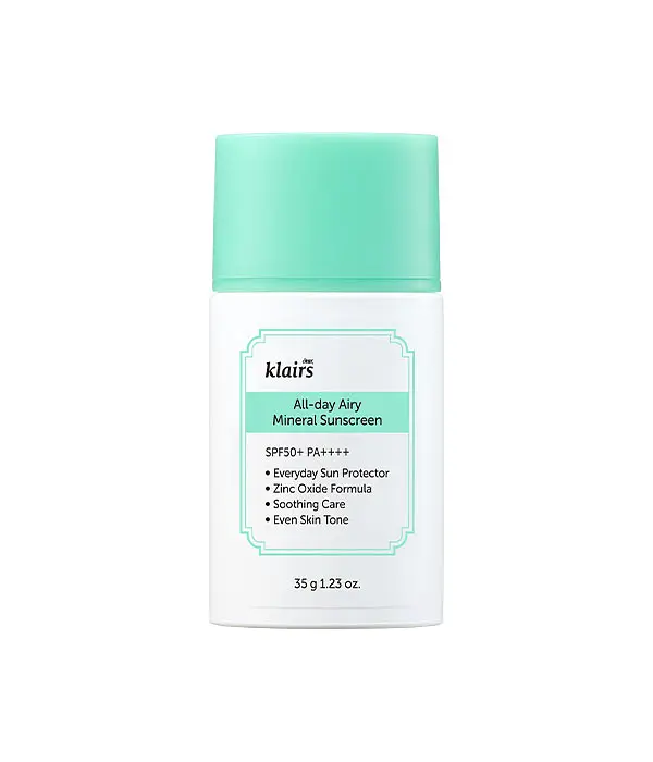 Dear, Klairs All-Day Airy Mineral Sunscreen SPF 50+ PA++++